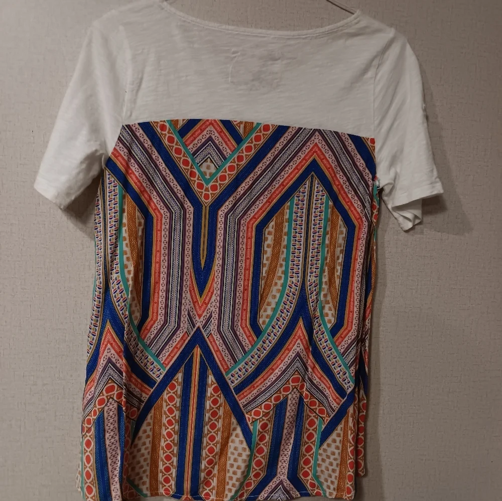 Meadow Rue | Tops | Meadow Rue White Short Sleeve Top With Multicolor ...